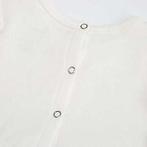 O2 BABY Organic Cotton Baby Girl Long Sleeve Ruffle Romper Tulle Dress Jumpsuit with Headband Outfit Set（0-3 Months, Ivory）