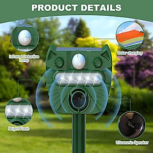 Upgraded Ultrasonic Animal Repellent, Solar Animal Repeller Squirrel Repellent with PIR Sensor,Waterproof Cat Deer Repellent for Raccoon, Fox, Skunk-Green