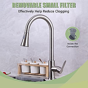 Pull Down Faucet Spray Head, Angle Simple Kitchen Sink Faucet Sprayer Head Nozzle Pull Out Hose Sprayer Replacement Part Faucet Head Kitchen Tap Sprayer Spout, Brushed Nickel