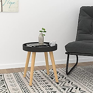 QJBSAVVA Side Table Black 15"x15"x15.7" Engineered Wood&Solid Wood Pine,Garden Tables Bedside Table Hallway Tables Entry Tables Suitable for Home, Office, Bedroom, Meeting Room