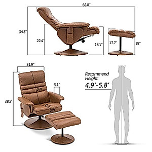 MCombo Recliner with Ottoman, Reclining Chair with Massage, 360 Swivel Living Room Chair Faux Leather, 7902 (Saddle)