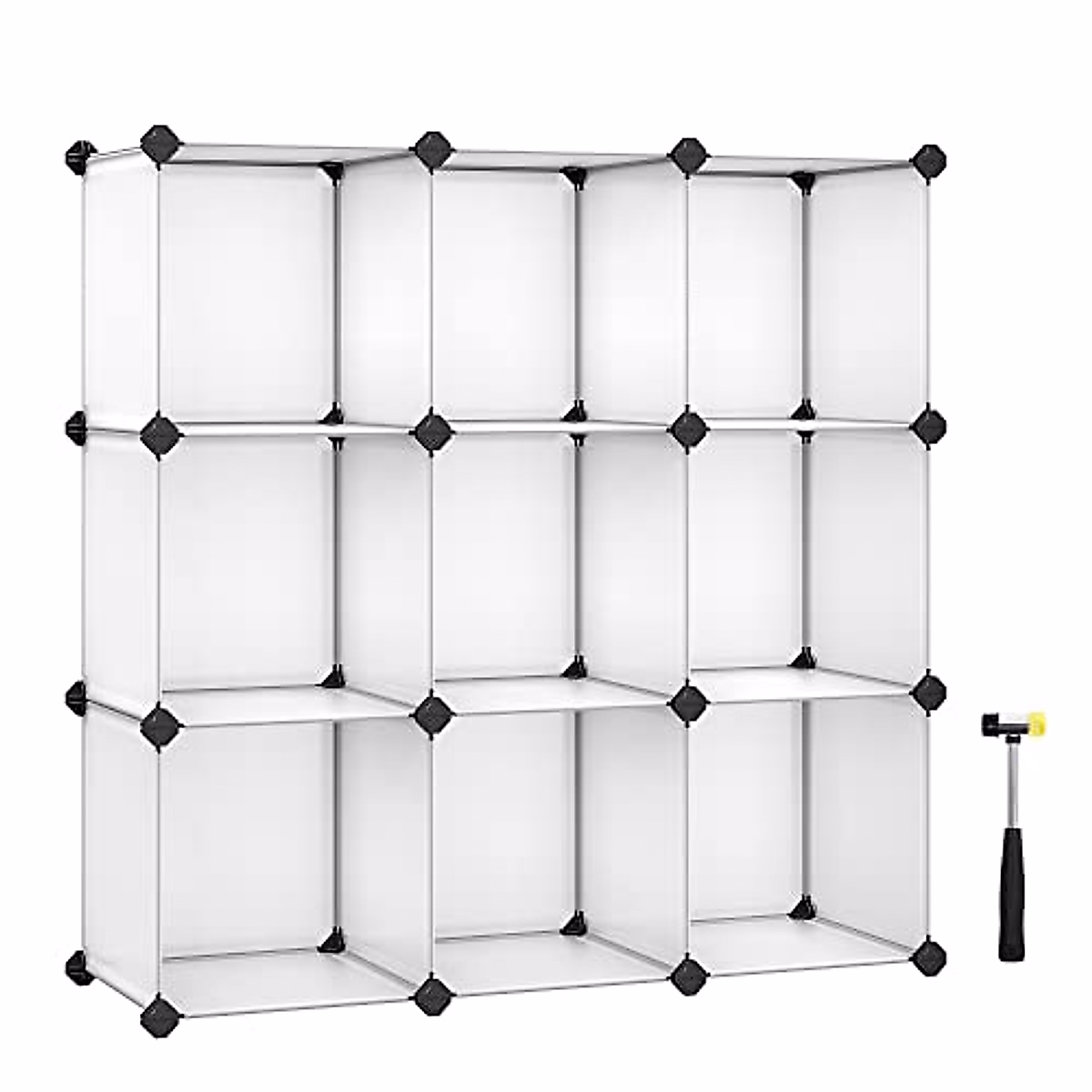 SONGMICS Cube Organizer, 9-Cube Book Shelf, DIY Plastic Closet Cabinet, Modular Bookcase, Storage Shelving for Living Room, Office, 36.6 x 12.2 x 48.4 Inches, White