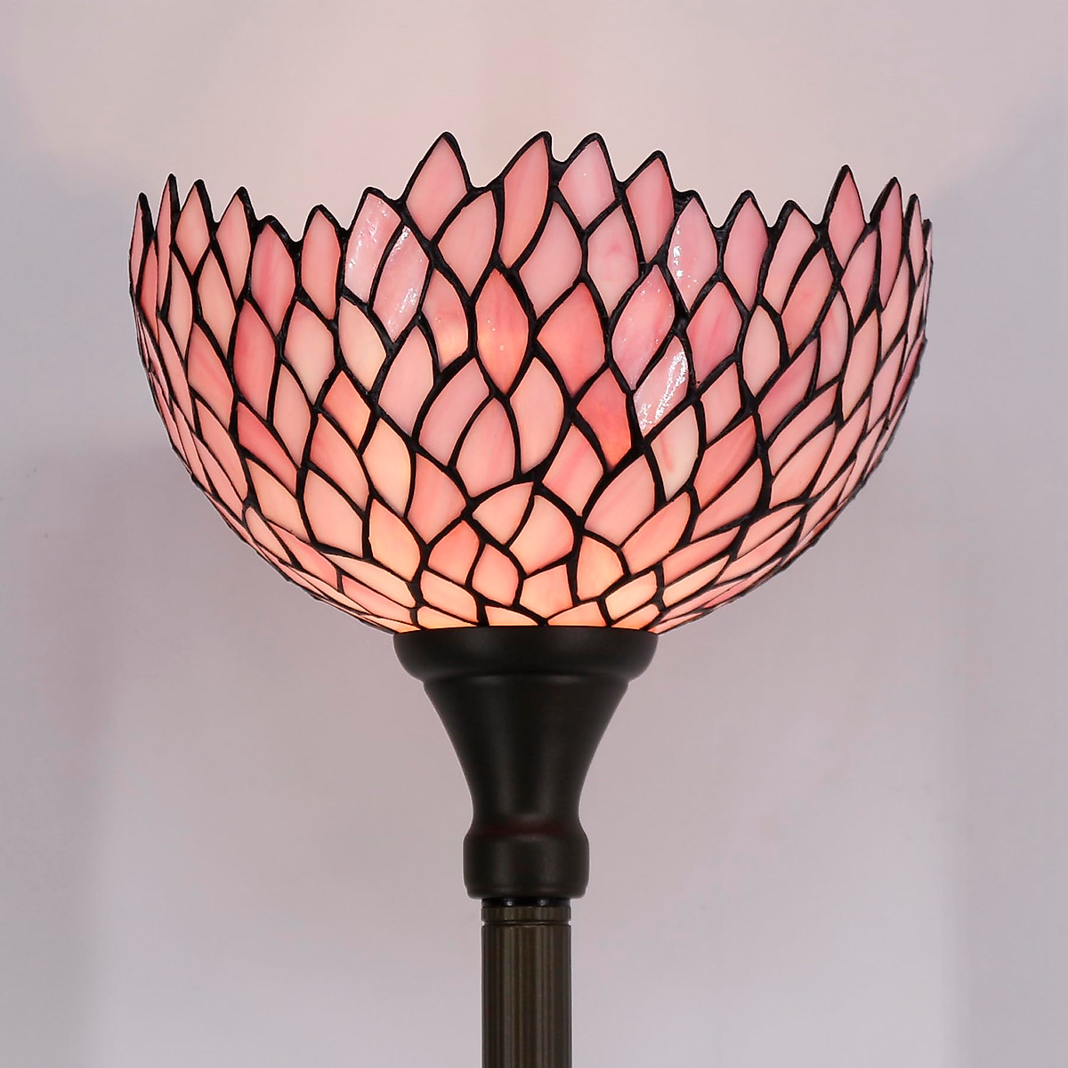 WERFACTORY Tiffany Floor Lamp Pink Stained Glass Wisteria Light 12X12X66 Inches Pole Torchiere Standing Corner Torch Uplight Decor Bedroom Living Room Home Office S523P Series