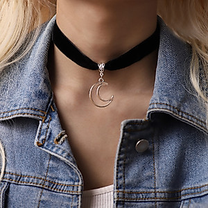 Sacina Gothic Crescent Moon Choker Necklace, Moon Sun Pendant, Goth Gift for Women, Christmas Gift for Women (S- Moon Choker)