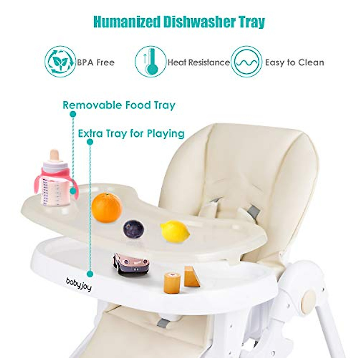 BABY JOY Convertible High Chair for Babies & Toddlers, Height Adjustable, Grow & Go High Chair w/Recline & Footrest, Removable Dishwasher Safe Meal Tray, Portable Baby Dinning Chair w/Wheels (Beige)