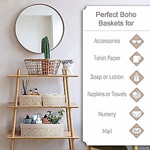 Bellzacasa Storage Baskets Boho Decor with Removable Cloth Liner Toilet Paper Basket Decorative Woven Basket for Countertop Shelf Cabinet Organizer for Bedroom Nursery Living Room Set of 3