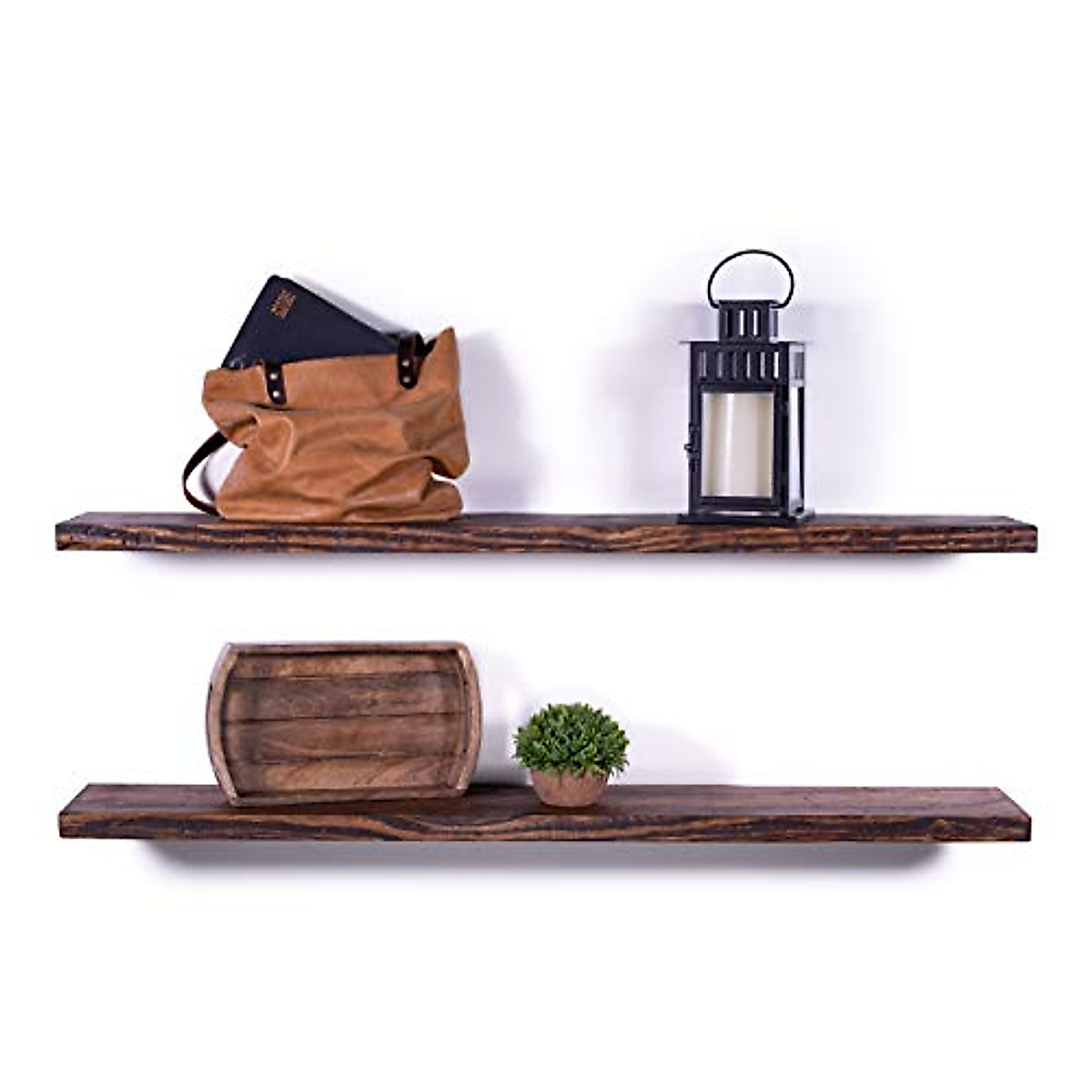 DAKODA LOVE Floating Shelves | Rugged Distressed | Southern Yellow Pine | Premium Craftsman Quality | Easy Hidden Bracket Wall Mount | Set of 2 (Bourbon, 48" L x 8" D)