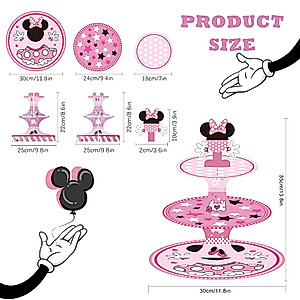 Jouierty Pink Cupcake Stand Cartoon Mouse Cardboard Dessert Tower Serving Tray for Kids Girls Birthday Party Decoration Baby Shower Decor Tea Party Cup Cake Holders Display Table Decorate Supplies