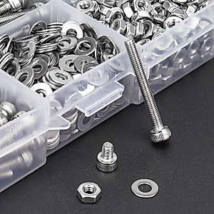 HELIFOUNER 1280 Pieces M3 x 4mm /6mm /8mm /10mm /12mm /14mm /16mm /18mm /20mm /25mm / 30mm, Hex Socket Head Cap Metric Screws Bolts Washers Nuts Kit, 304 Stainless Steel