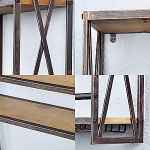 GWH Industrial Wine Rack Wall Mounted - (3 Tier - 31.5in - Black Brush Red Coper), Easy to Install , Hanging Wine Rack, 100% Pine Solid Wood, Galvanized Steel