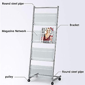 Magazine & Newspaper Baskets Information Rack Newspaper Rack Magazine Rack Magazine Rack Storage Book Rack Metal Iron Floor Universal Wheel Mobile Propaganda Display Stand Shelf Baskets