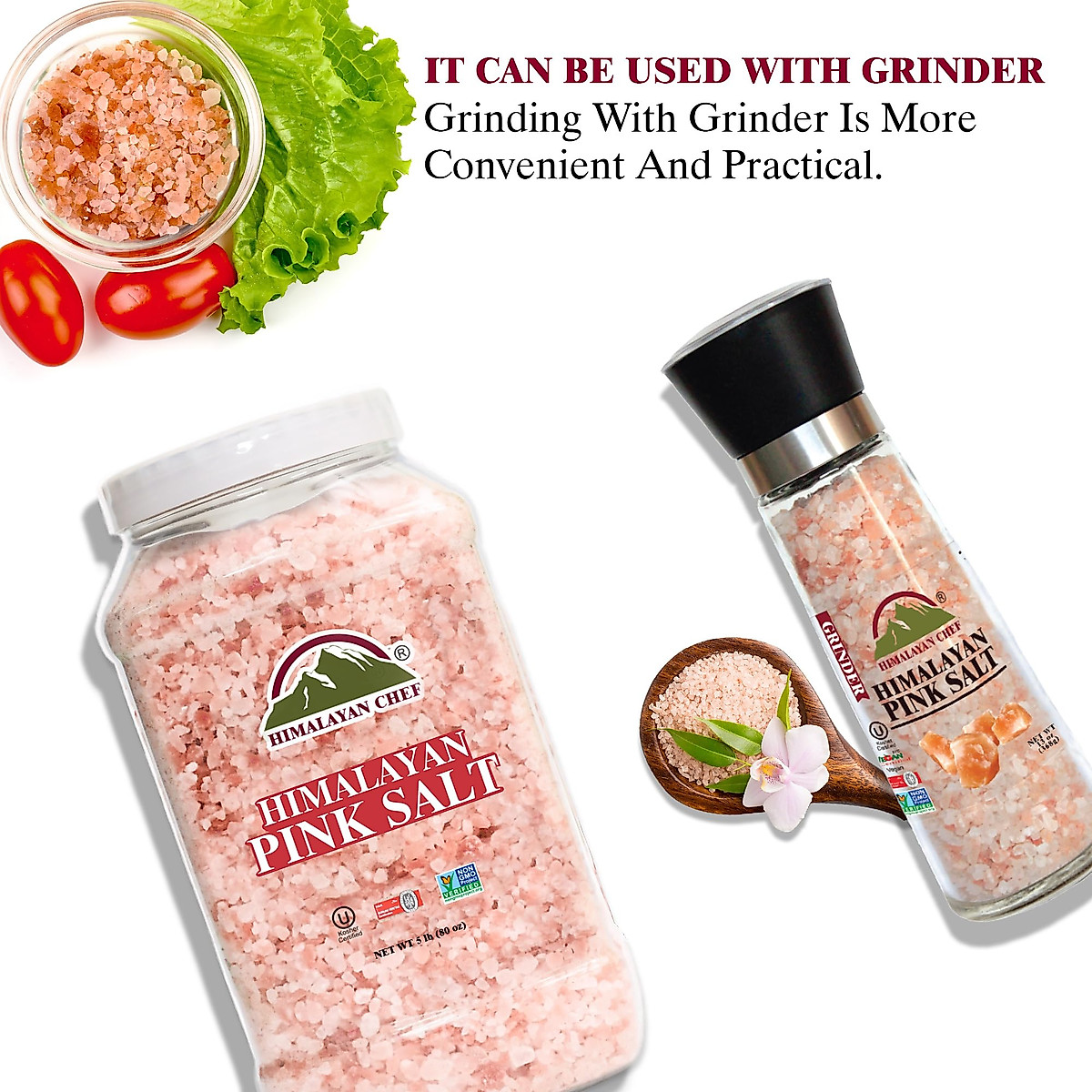 Himalayan Chef Himalayan Pink Salt 80 oz (2.26kg), Non-GMO, Kosher, Coarse Grain, Nutrient and Mineral Dense for Health, Gourmet Pure Crystal Pink Salt, Pink Salt for Grinder, Himalayan Salt, 5 Pound (Pack of 1)