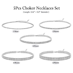 5 Pieces Silver Rhinestone Choker Necklaces for Women Dainty Diamond Choker Crystal Choker Necklaces Set Bridesmaid Jewelry