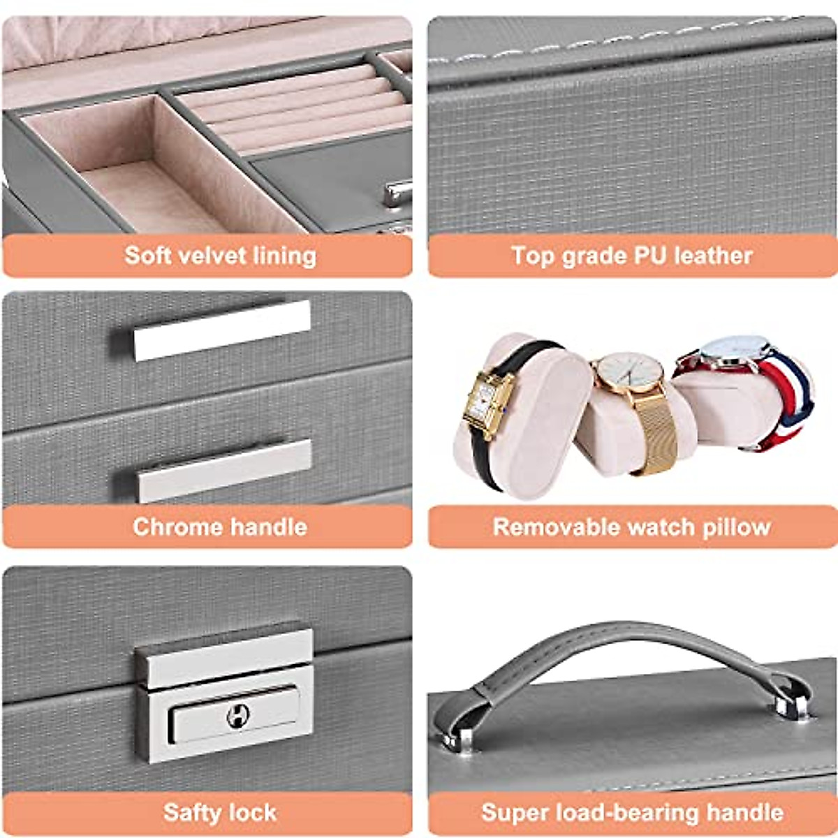 ANWBROAD Huge Jewelry Organizer Box Women Jewelry Storage Box Capacity for All Jewelry with Lock Mirror for Necklaces Earrings Rings Bracelets Jewelry Case UJJB028H