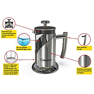 BlinkOne French Press: Single, Double and Up-to Three Serve Cup Espresso Coffee Maker (12 Oz)