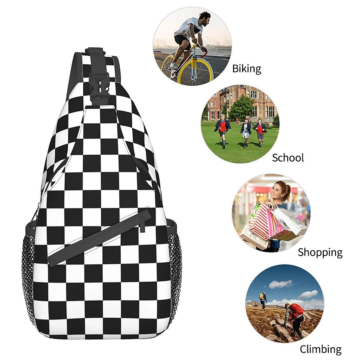 Pubvnih Black White Checkered Flag Sling Backpack Crossbody Shoulder Bags for Women Men, Sling Bag Travel Hiking Chest Bag Daypack Unisex