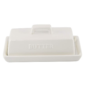 HOME-X Classic Butter Dish, Butter Dish with Cover, Farmhouse Dish for Stick of Butter, Butter Crock, 6 ¾”L x 3 ¼”W x 3" H, White
