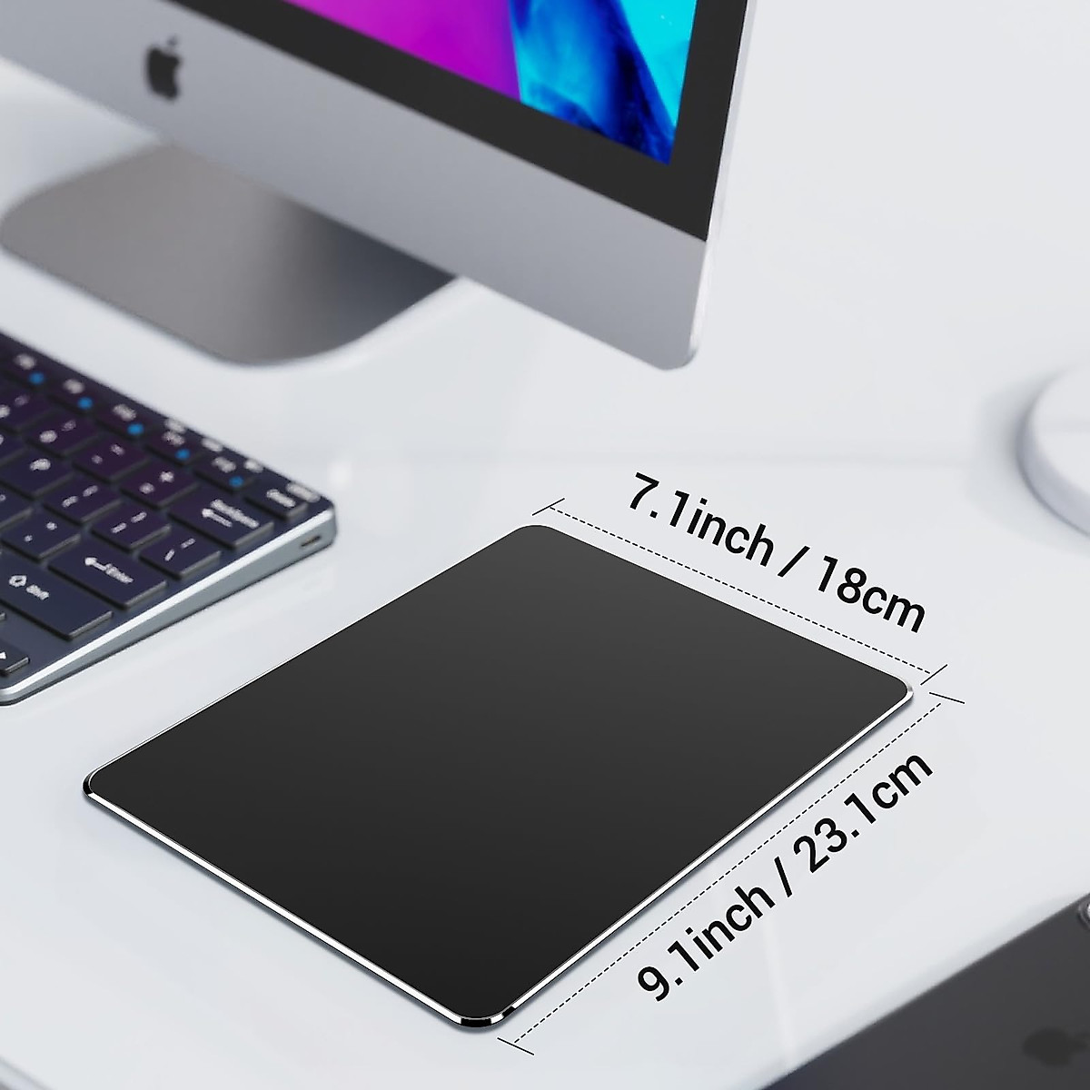 HONKID Metal Aluminum Mouse Pad, Office and Gaming Thin Hard Mouse Mat Double Sided Waterproof Fast and Accurate Control Mousepad for Laptop, Computer and PC,9.05"x7.08", Black