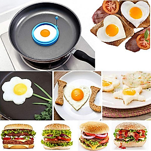 Egg Ring, Yubng Egg Cooking Rings, Round Pancake Mold, Silicone Ring for Eggs, 4 Pack Reusable Fried Egg Mold with an Oil Brush (multi-shapes)