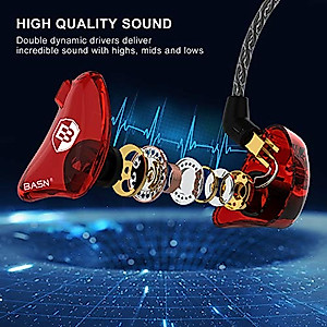 BASN Bsinger BC100 in Ear Monitor Headphones Universal Fit Noise Isolating IEM Earphones for Musicians Singers Studio Audiophiles (Red)