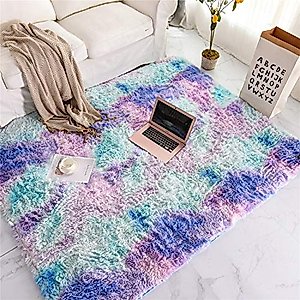 Holawakaka Shaggy Fluffy Faux Fur Area Rug for Bedroom Sofa Living Room Home Decor Multi-Color Rectangle Tie Dye Floor Mat Ultra-Soft Plush Fuzzy Rugs Carpet (4x6 feet, Blue Purple)