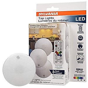 SYLVANIA RGBW Puck LED Night Light with Remote Control, White and RGB Color, Dimmable, Soft White, 2700K, Batteries Not Included - 3 Pack (64999)