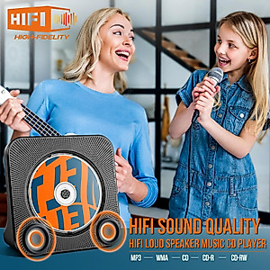 Kogoda Desktop CD Player Portable with Bluetooth,Dual Stereo Speakers, CD Music Player for Home with Remote Control,Dust Cover,FM Radio,LED Screen,3.5mm Jack AUX Input Output,Black,Gift