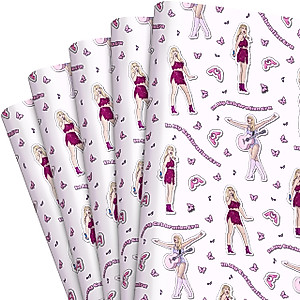 Popular Singer, Gift Wrapping Paper,Gift Wrap Sheets, 5 Sheets, 20X30 inches, Folded flat sheets, Red/Pink/Maroon, Christmas, Birthdays, Events,