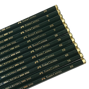 Faber-Castell 9000 Graphite Sketch Pencil Art Set (8B - 2H) with Kneaded Art Eraser, Large Dust Free Eraser and Sharpener