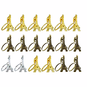 DPWOUM Pack of 3 Mini Eiffel Tower Cute Adornment French Souvenir Paris Keychain Retro Key Holder Metal Split Key Ring Gifts,Party,Home Decoration (3 Different Color)