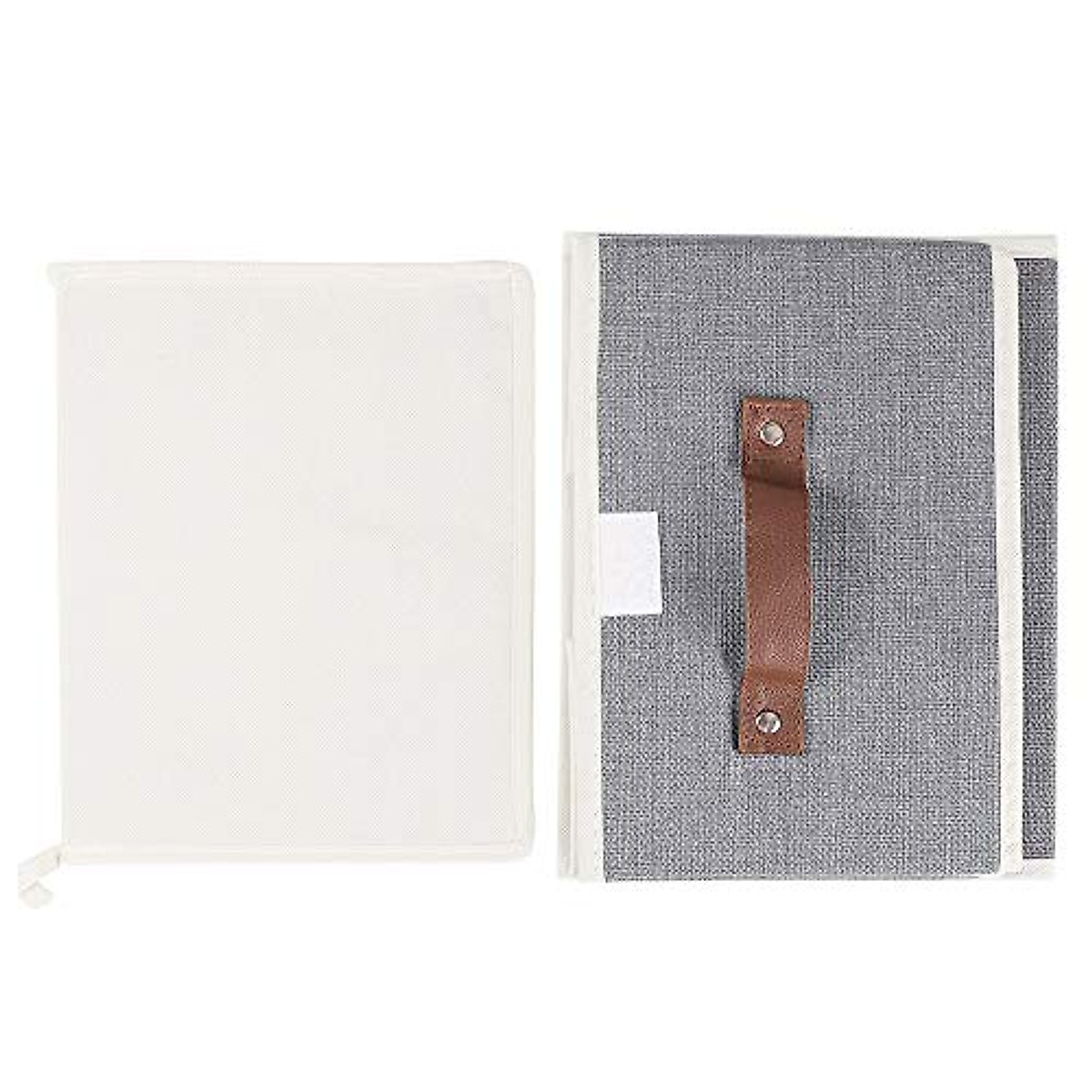 Lucky Monet 2 Pack Linen Fabric Foldable Storage Bin Set Collapsible Storage Box Cube Closet Organizer with Lid & Faux Leather Handle, 10”x8”x7” (Grey)