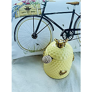 heart & home Ceramic Honey Jar with Dipper 14 oz, Honey Pot with Lid and Wood Dipper, Yellow