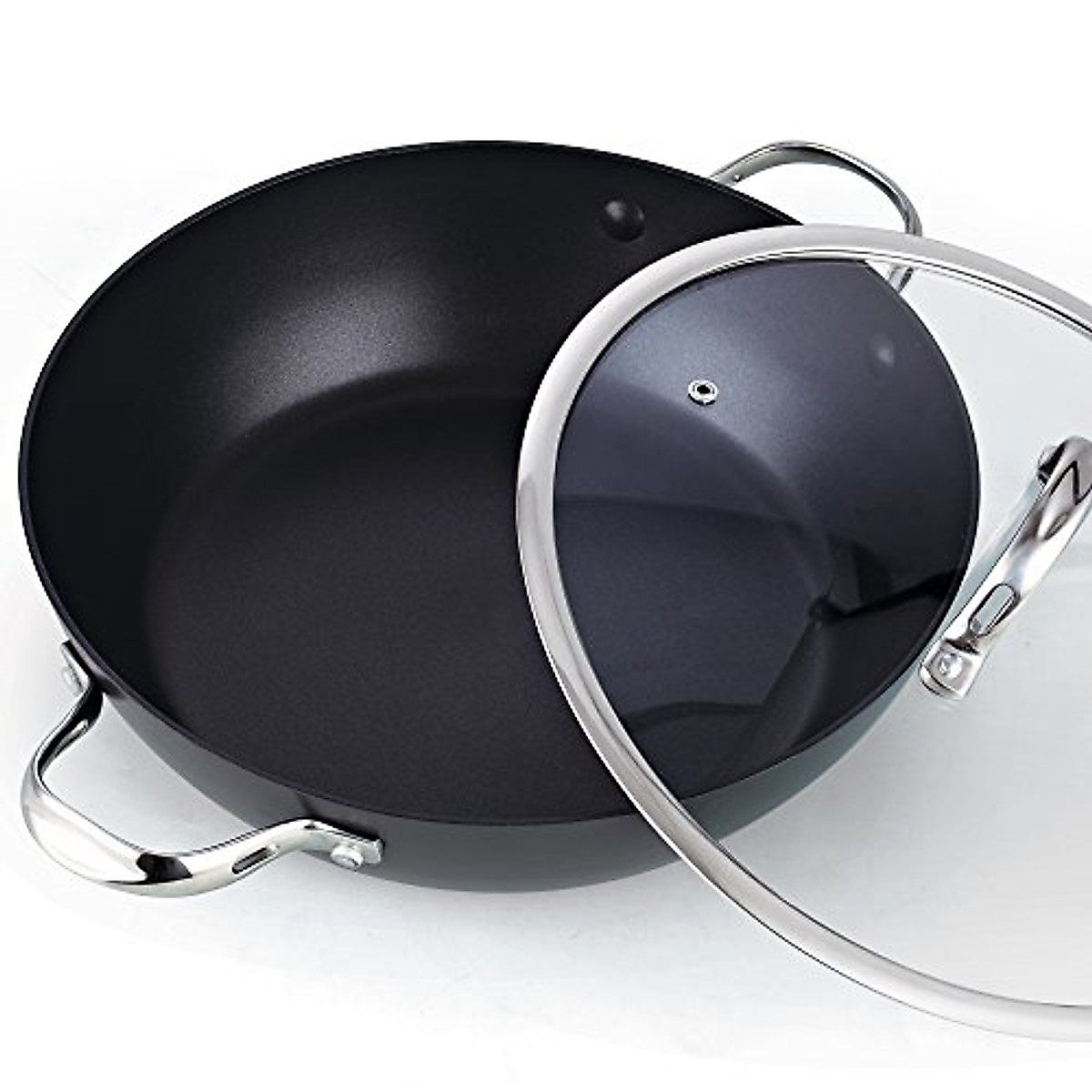 Cooks Standard Everyday Pan with Glass Lid, Chef's Pan 12-Inch Hard Anodized Nonstick All Purpose Pan 5-Quart Wok Stir Fry Pan, Black