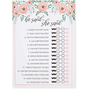 Juvale Set of 5 Bridal Shower Games for 50 Guests, Wedding and Engagement Party Activities, Pink Floral Design