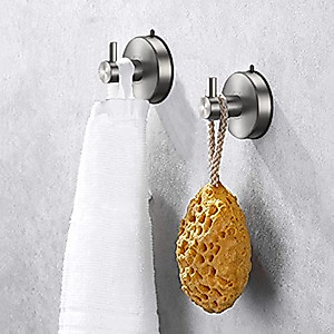 DGYB Suction Cup Hooks for Shower Set of 2 Brushed Nickel Towel Hooks for Bathrooms SUS 304 Stainless Steel Shower Hooks for Loofah 15 Lb Bathroom Hooks for Towels
