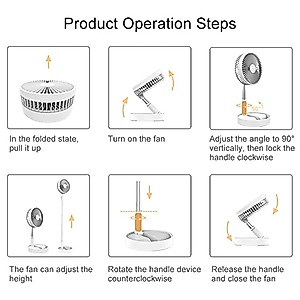 LIPETY Portable Standing Fan with Remote Controller, 7.5" Foldable Desk Fan, 7200mah & USB Quiet Fan, Mini Floor Fan, Telescopic Pedestal Fans for Personal Bedroom Office Fishing Camping (White)