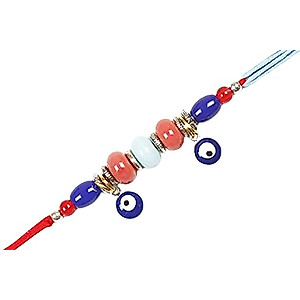 Handmade Evil Eye Rakhi Raksha Bandhan Rakhi for Brother | Designer Rakhi Bracelet Handmade Rakhi | Rakhi for Brother made Kundan Multicolor Beads for Indian Festival Raksha Bandhan (Design4)