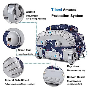 Tilami Rolling Backpack, 18 inch Shoulder Drop, Concealed Pockets and Wheel Cover, Roller Backpack for Boys and Girls (Dog Blue)