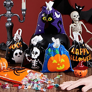JOYIN 96 Pcs Halloween Drawstring Candy Bags, Small Trick or Treat Bags Bulk, Plastic Goodie Bags for Trick or Treating, Gift Bags for Kids Boys Girls Halloween Party Favors Supplies