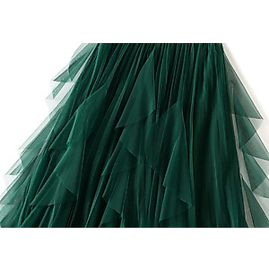 ebossy Womens Elastic High Waist Tutu Tulle Tiered Skirt Sweet Layered Ruffles Mesh Midi Fairy Skirts with Lined(1size,G-deepgreen)