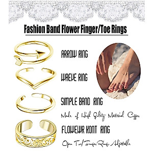 FIBO STEEL 10 Pcs Open Toe Rings for Women Vintage Retro Wave Flower Celtic Knot Arrow Tail Band Toe Ring Adjustable Gold-tone