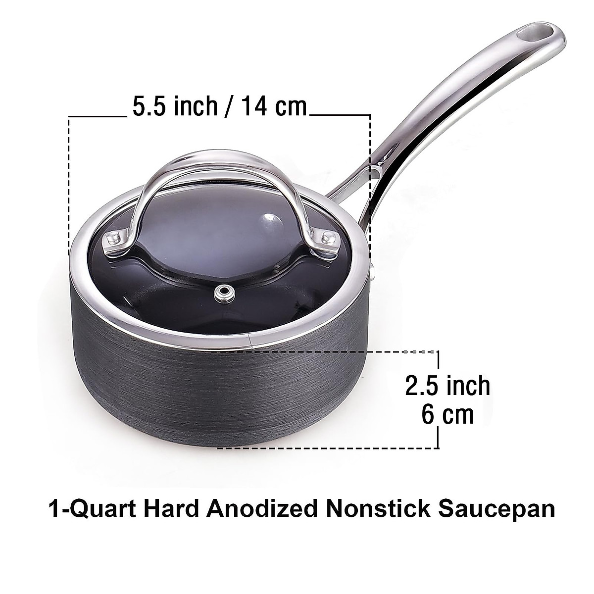 Cooks Standard 1-Quart Saucepan Hard Anodized Nonstick with Glass Lid, Cooking Sauce pot Milk Pan, Black