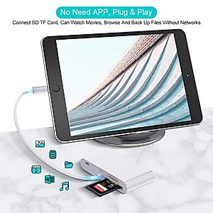 K-mate Compatible with iPhone/iPad to USB Adapter, 6 in 1 USB Camera to iPhone/ iPad Adapter with SD & TF Card Reader, Power Delivery, Compatible with iPhone/iPad/iPod and More USB Device White