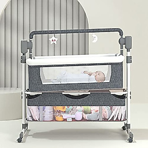 SteAnny Baby Bassinet Electric Rocking Baby Bed, Newborn Cribs with Remote, Infant Bedside Bed(Khaki/White)