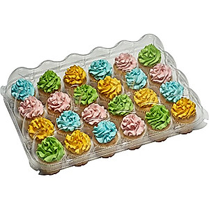 Decony 24 Compartment cupcake containers plastic disposable Cupcake Boxes muffin carrier - Great for high topping - 5 pc. - 24 slot each - Plus White standard size baking cups.
