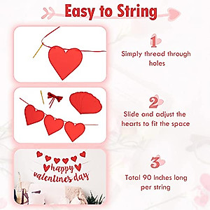 MOMOHOO Happy Valentines Day Banner - Valentine's Day Decor Red Glittery Heart Garland, Valentines Day Decorations Heart Banner Valentines Day Garland, Valentines Day Photo Prop for Mantel Room Décor