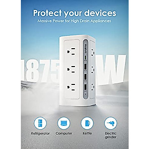Power Strip Tower Surge Protector (1800J), oraimo 16 in 1 Power Tower with USB Ports & 5ft Extension Cord, Compact Charging Tower for Office Supplies, Dorm Room Essentials