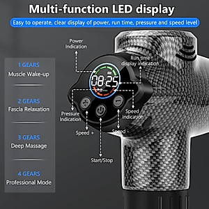 TOLOCO Massage Gun Deep Tissue, Back Massage Gun with 12 Heads, Percussion Massage Gun for Pain Relief, Gift for Mother Day & Father Gift, Dark Carbon