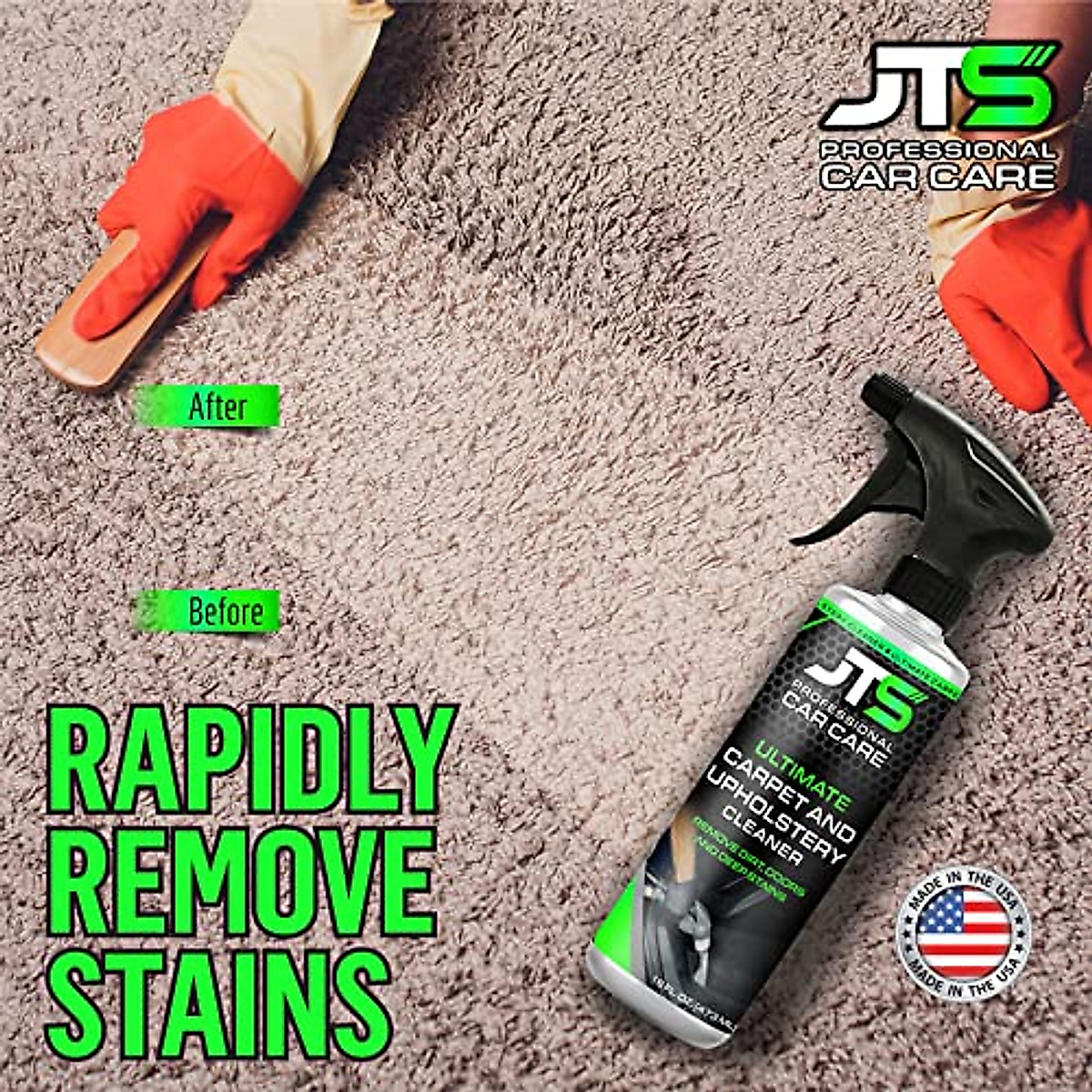 Carpet & Upholstery Cleaner - Powerful Car Carpet Cleaner For Auto Detailing | Cloth, Upholstery & Fabric Car Interior Cleaner Solution | Stain Remover Shampoo For Car Seat, Floor Mats & More (16 Fl Oz)