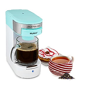 Nostalgia MyMini Single Coffee Maker, Brews K-Cup & Other Pods, Serves up to 14 Ounces, Tea, Chocolate, Hot Cider, Lattes, Reusable Filter Basket Included, Aqua